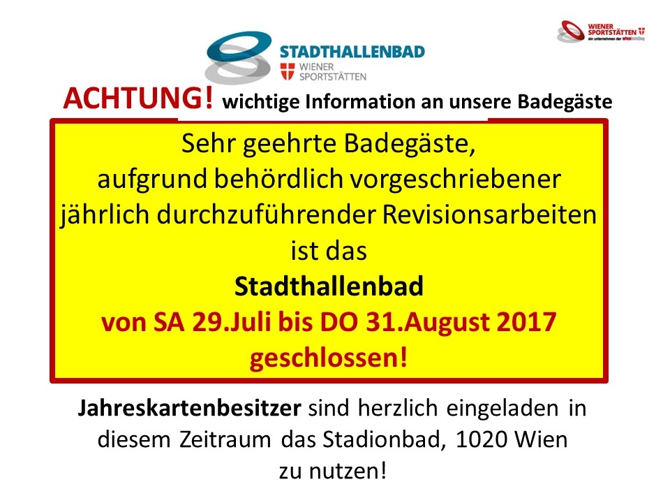 Öffnungszeiten und Preise | Stadthallenbad | wiener sportstaetten